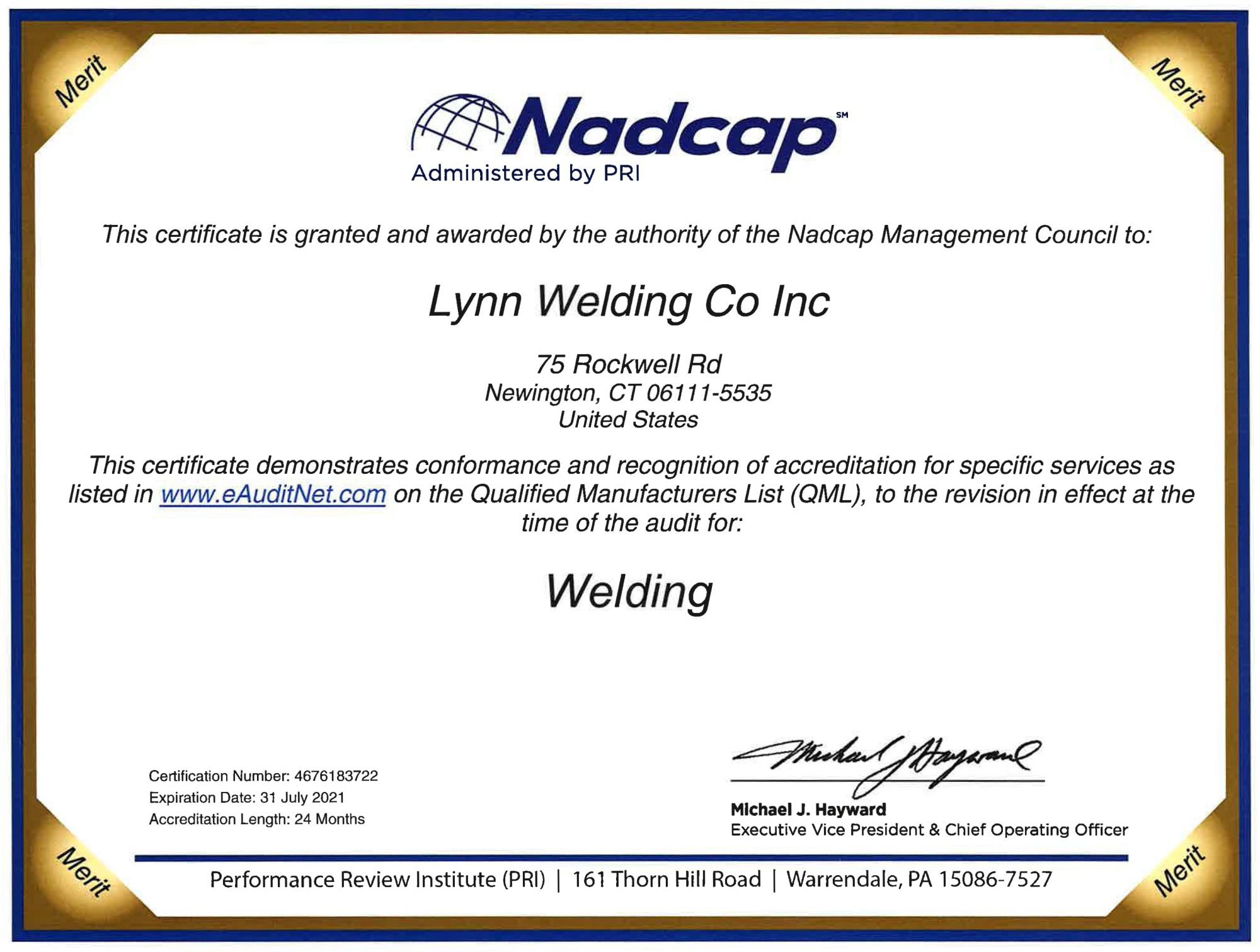 Nadcap Approved Services & Certified Welding